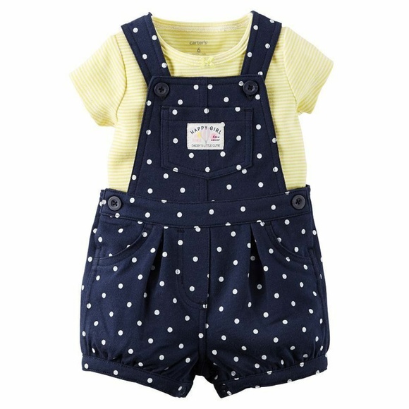 Carter's | Matching Sets | Carters Navy And Yellow Overall Shortalls ...
